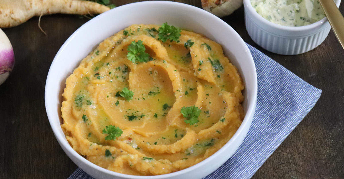 Root Vegetable Mash with Vegan Garlic Butter - Start Healthy